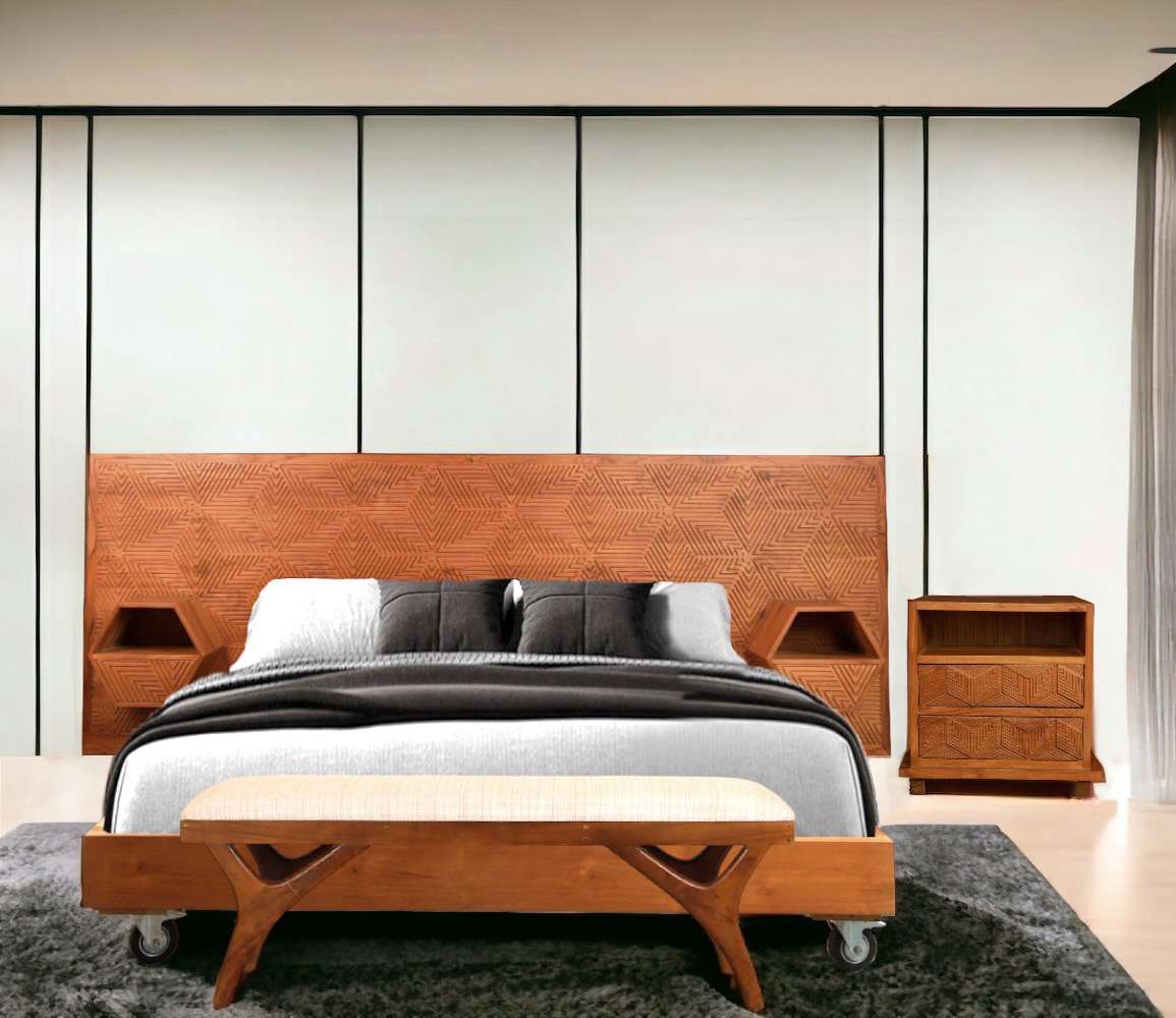 Extra Large Headboard Bed Linear With Wheels Plantation Teak - Tarita ...