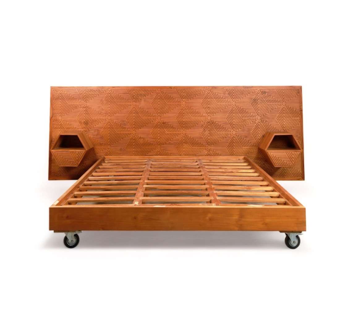 Extra Large Headboard Bed Linear With Wheels Plantation Teak - Tarita ...