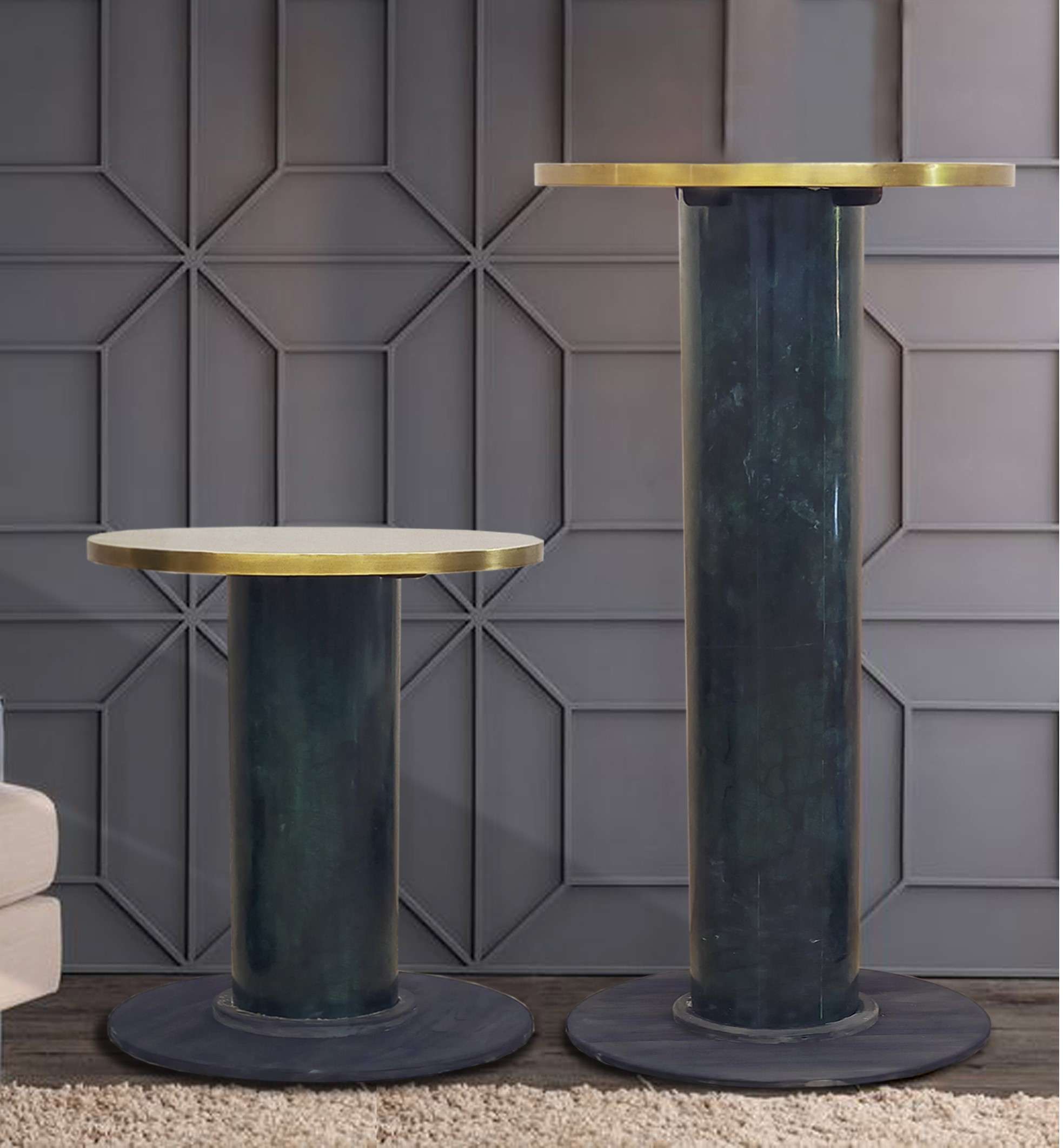 Table Corridor With Brass Top And Green Leg - Tarita Furniture