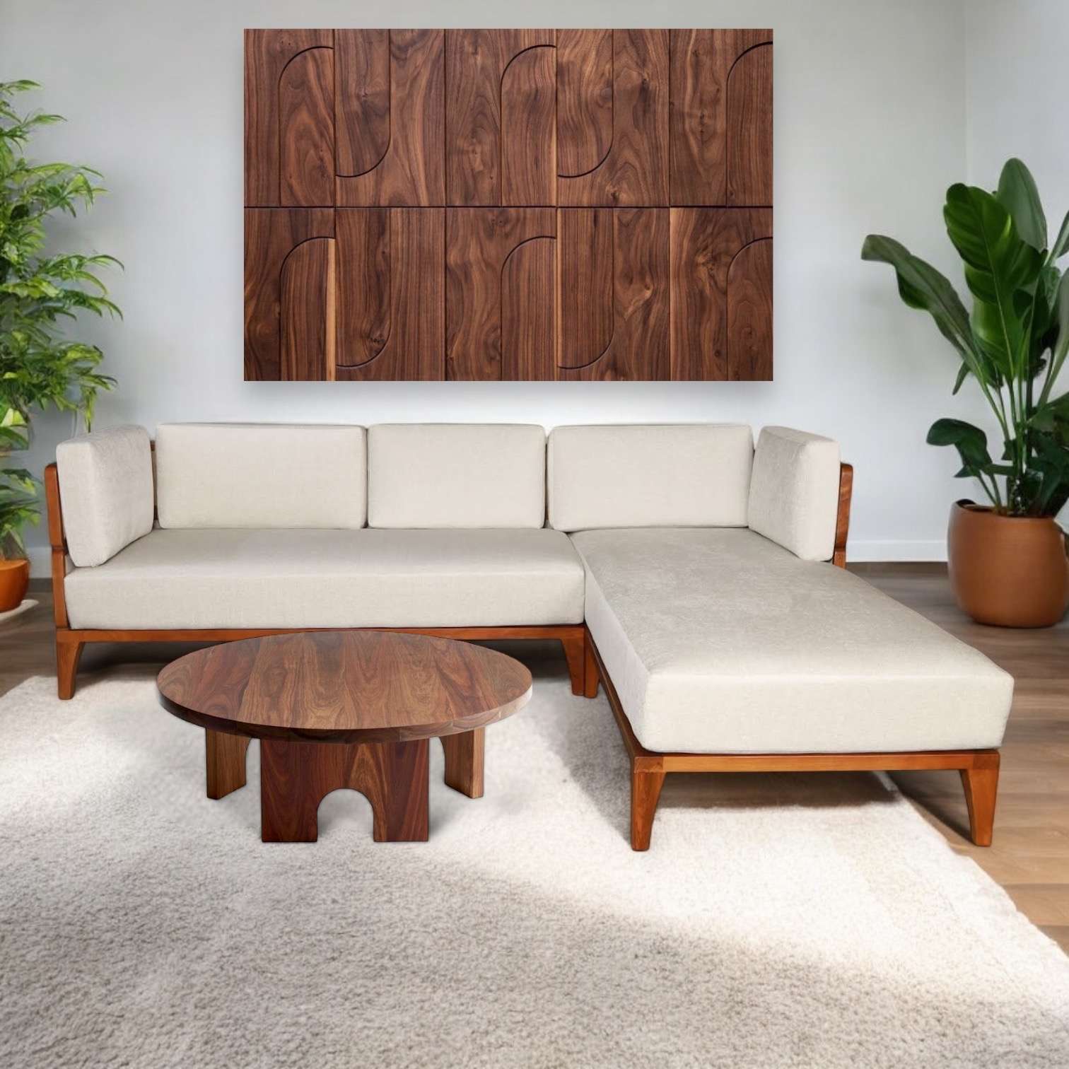 Sofa " SUHA " L-Shape With Woven Rattan Back Plantation Teak - Tarita ...