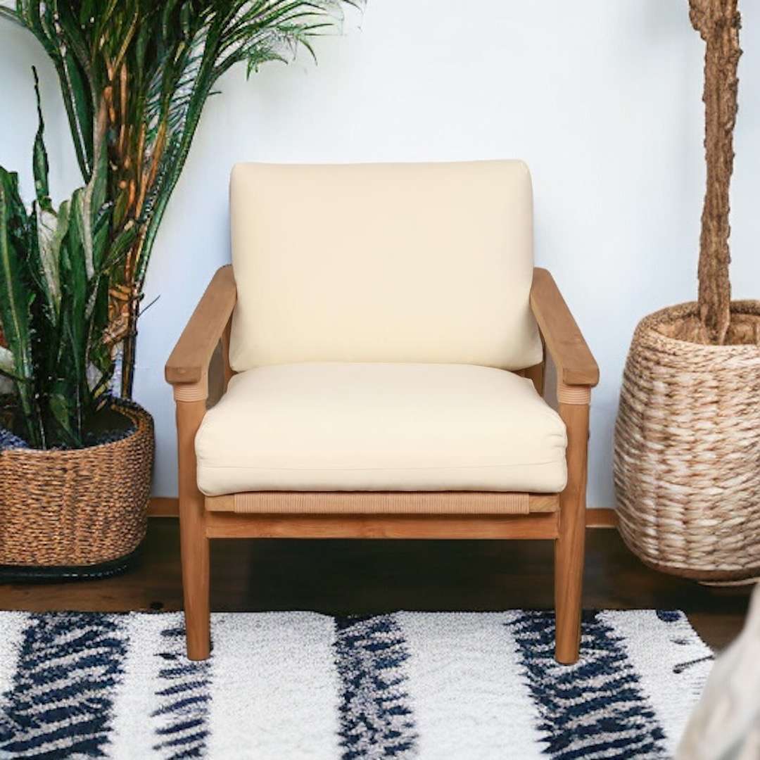 Lounge Chair With Synthetic Rattan Seat And Back And Fabric Cushion ...