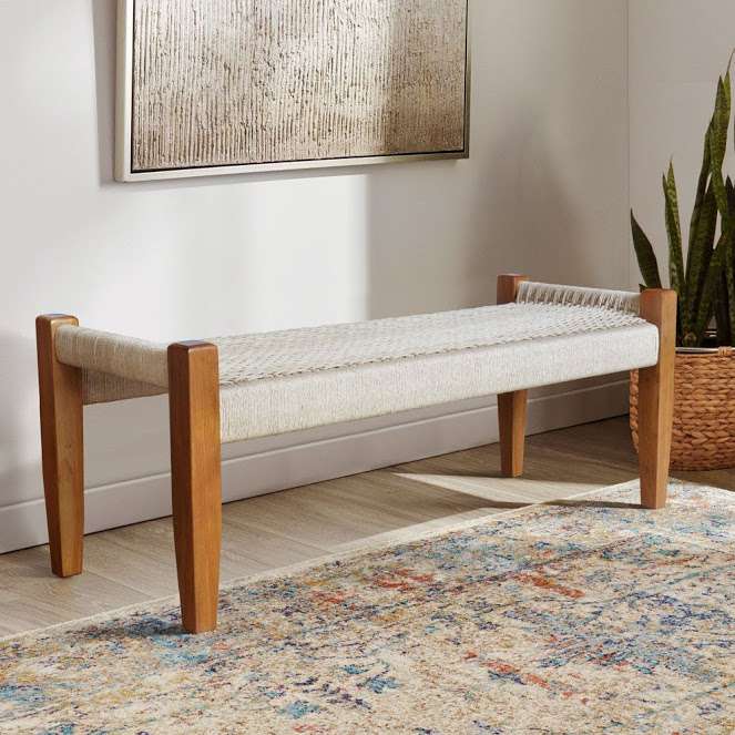 Bed End With Woven Rope Seat Plantation Teak - Tarita Furniture