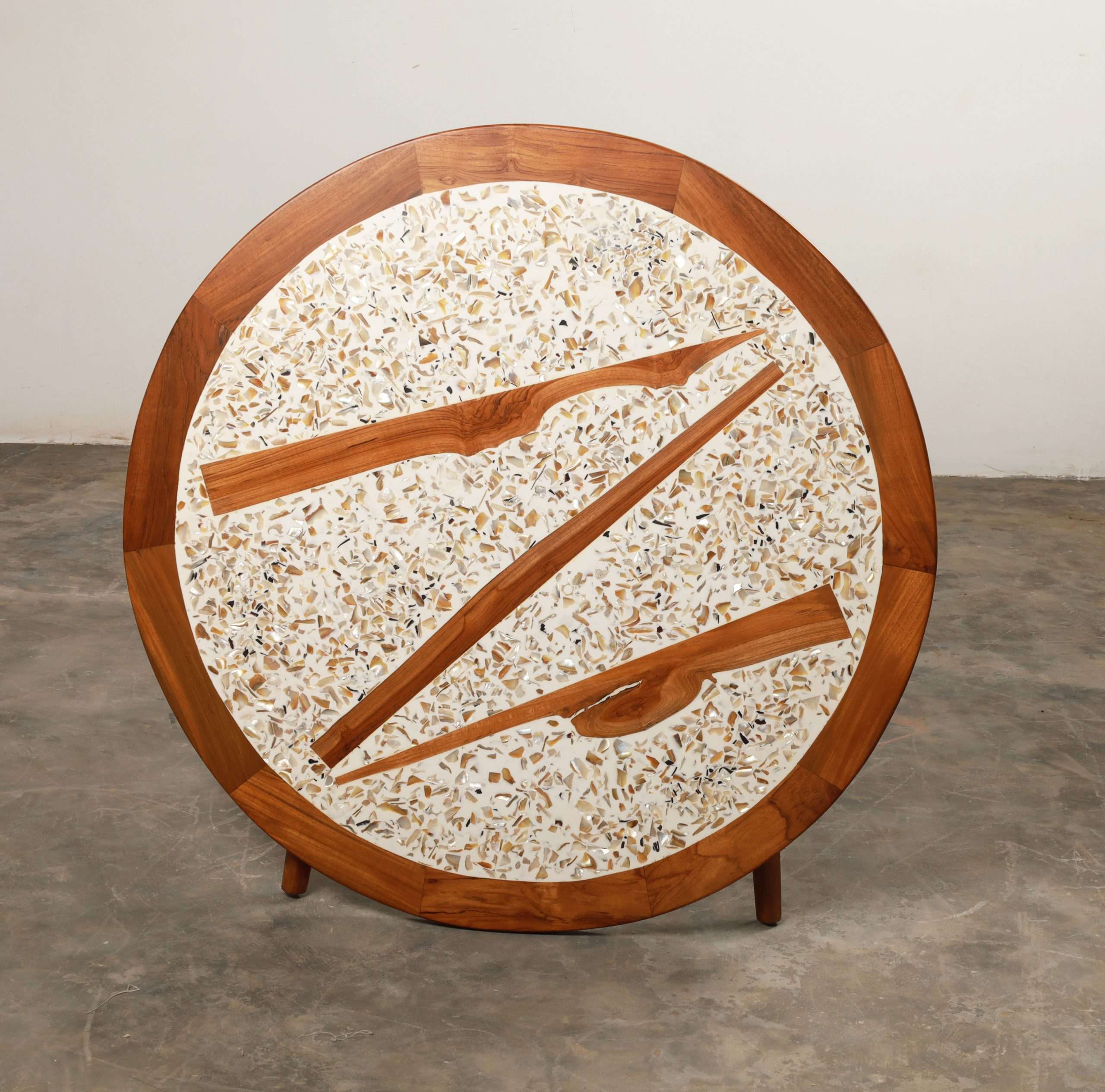 Model Top Table Terrazzo, Recycled Shell And Teak On Top - Tarita Furniture