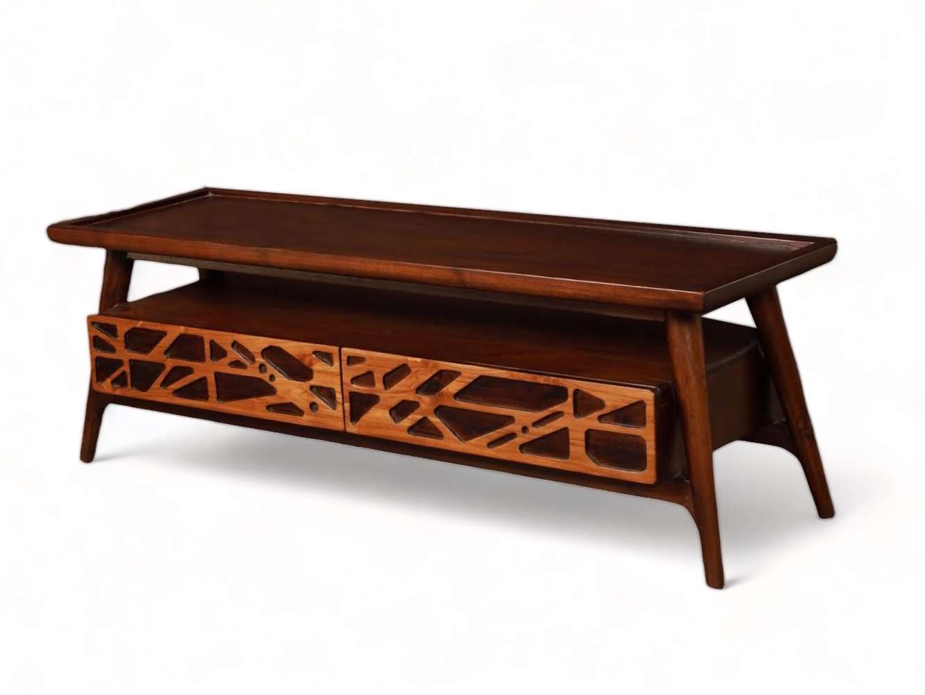 Bench Trapezoid Puzzle Carving Plantation Teak - Tarita Furniture