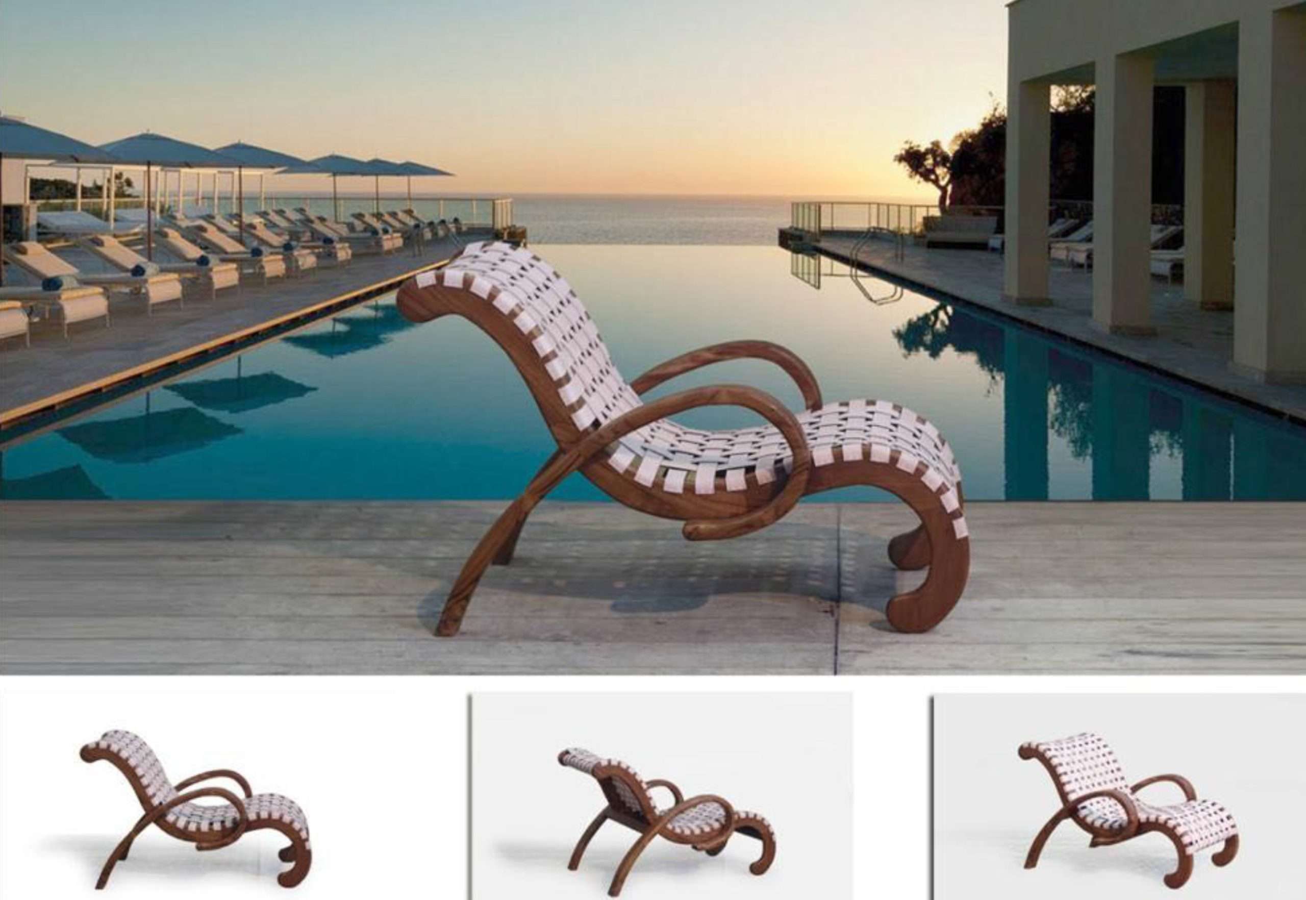 Lounge Chair Tropical Island In Teak And Leather Webbing - Tarita Furniture