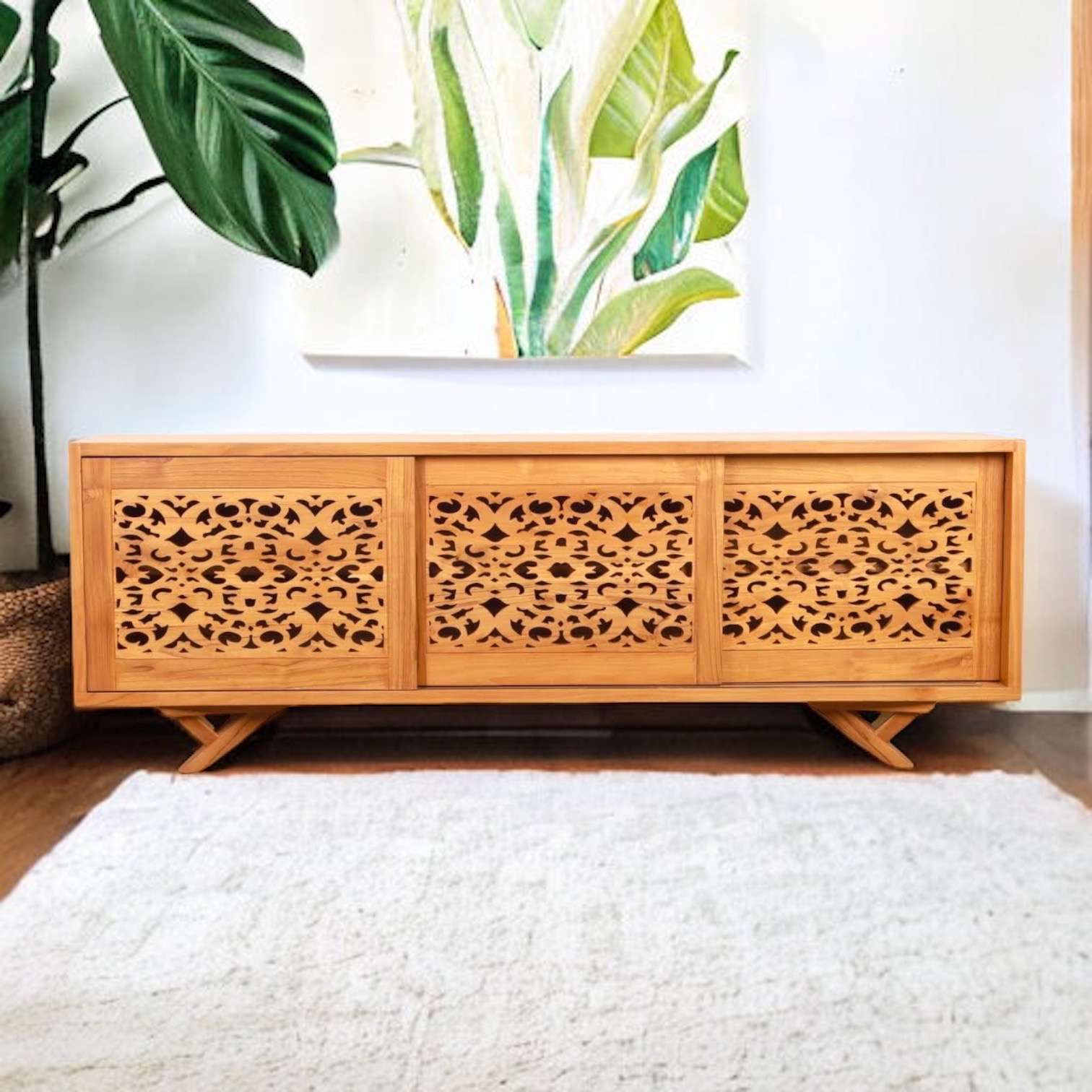 TV Cabinet Hand Carving In Plantation Teak - Tarita Furniture