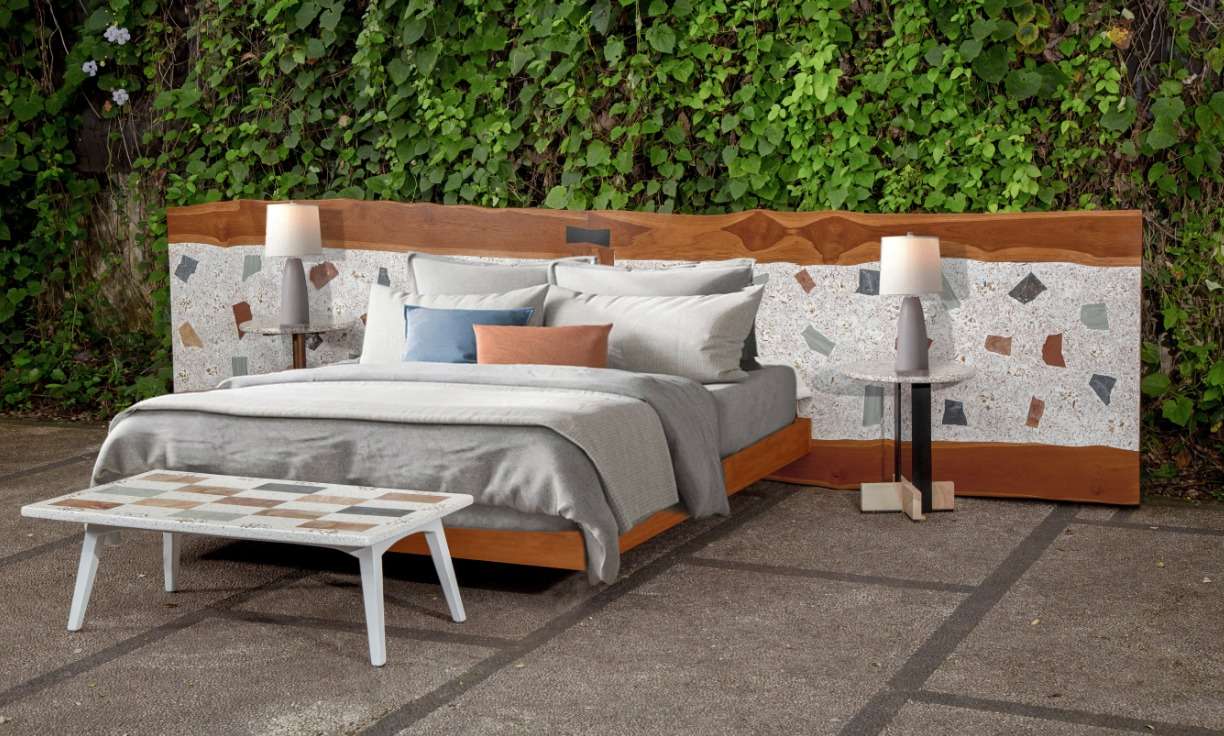 Bed With Extra Large Headboard With Prime Terrazzo And Reclaimed Teak ...