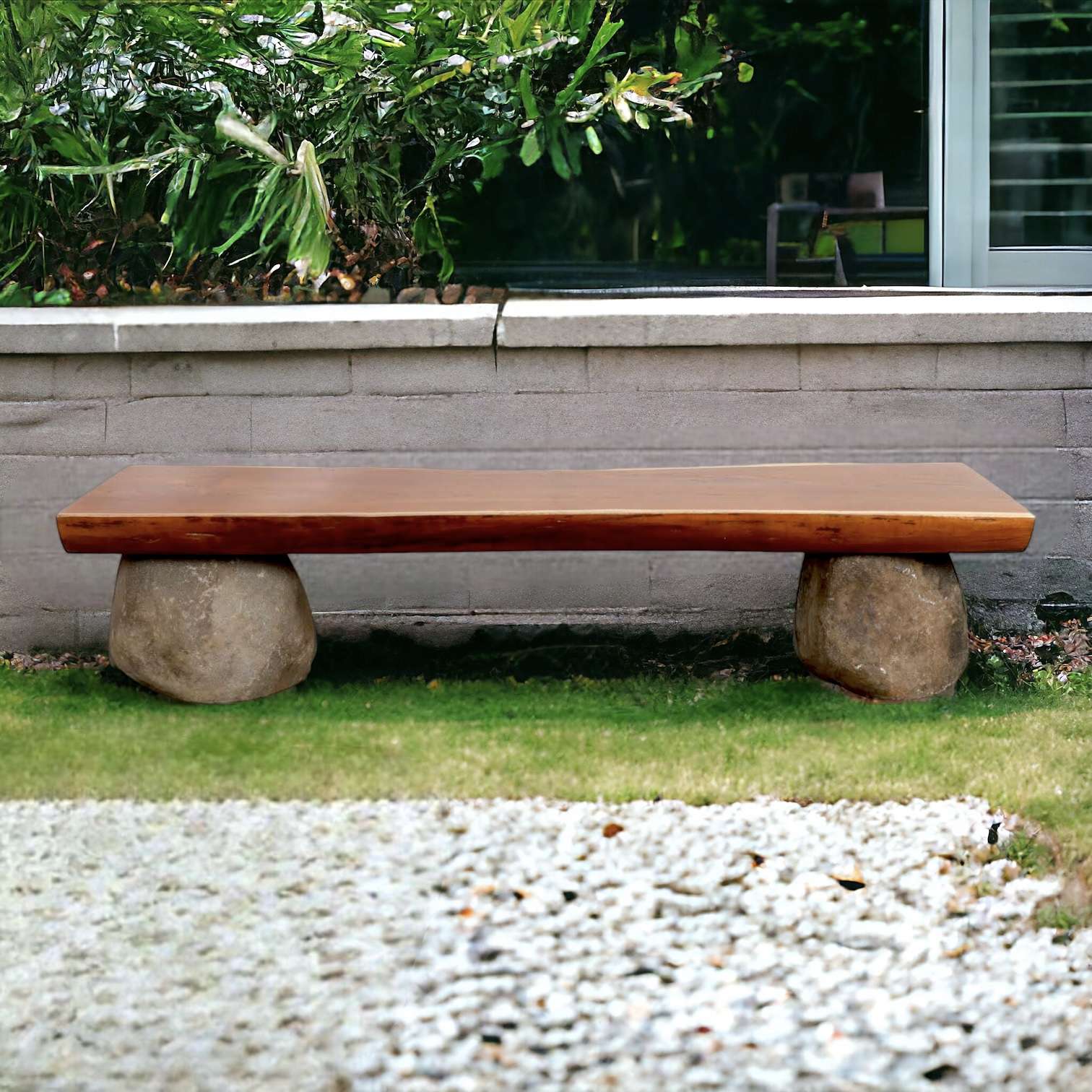 Bench With River Stone Legs Plantation Teak - Tarita Furniture