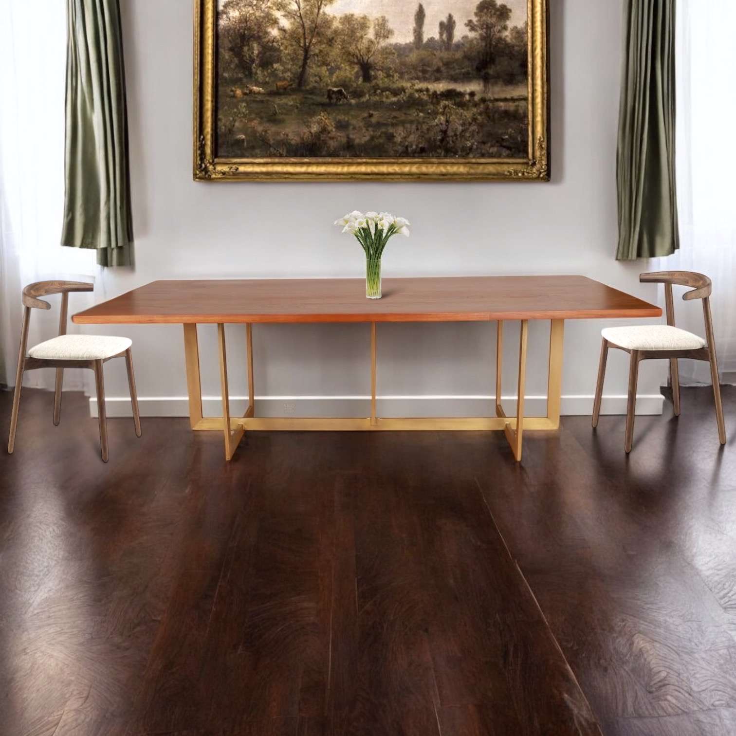 Dining Table " DOBY " Neat Edge With Cross Brass Legs Plantation Teak ...
