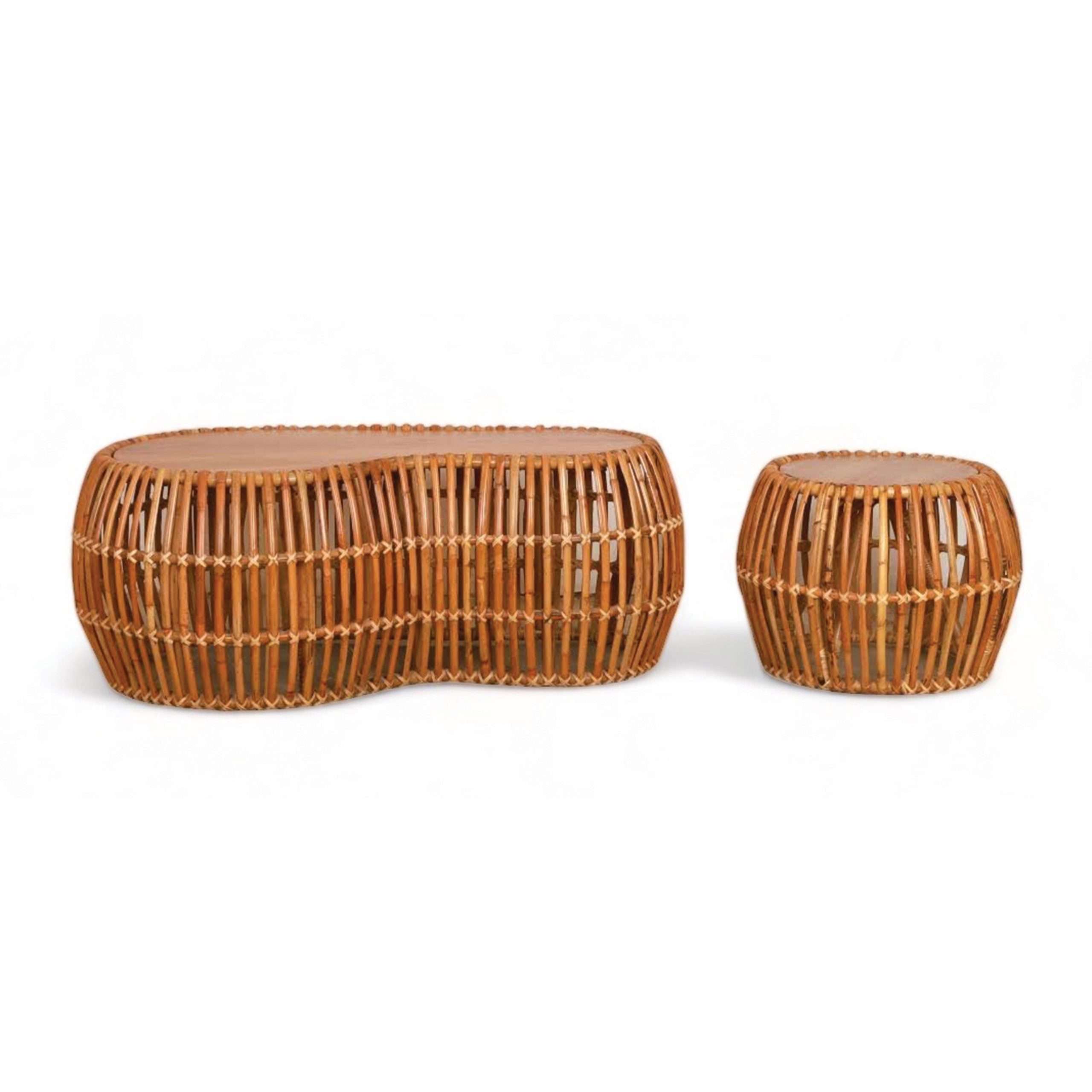 Wavy And Round Coffee Table Rattan Plantation Teak - Tarita Furniture