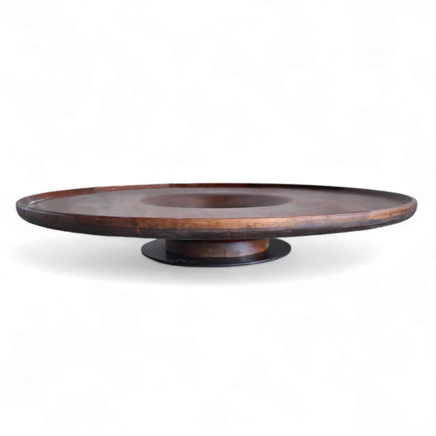 Concave Circle Coffee Table With Iron Base - Tarita Furniture