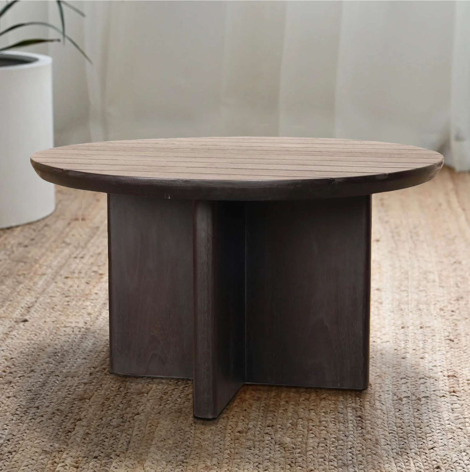 Round Sofa Table Black With Crossed Legs Plantation Teak - Tarita Furniture