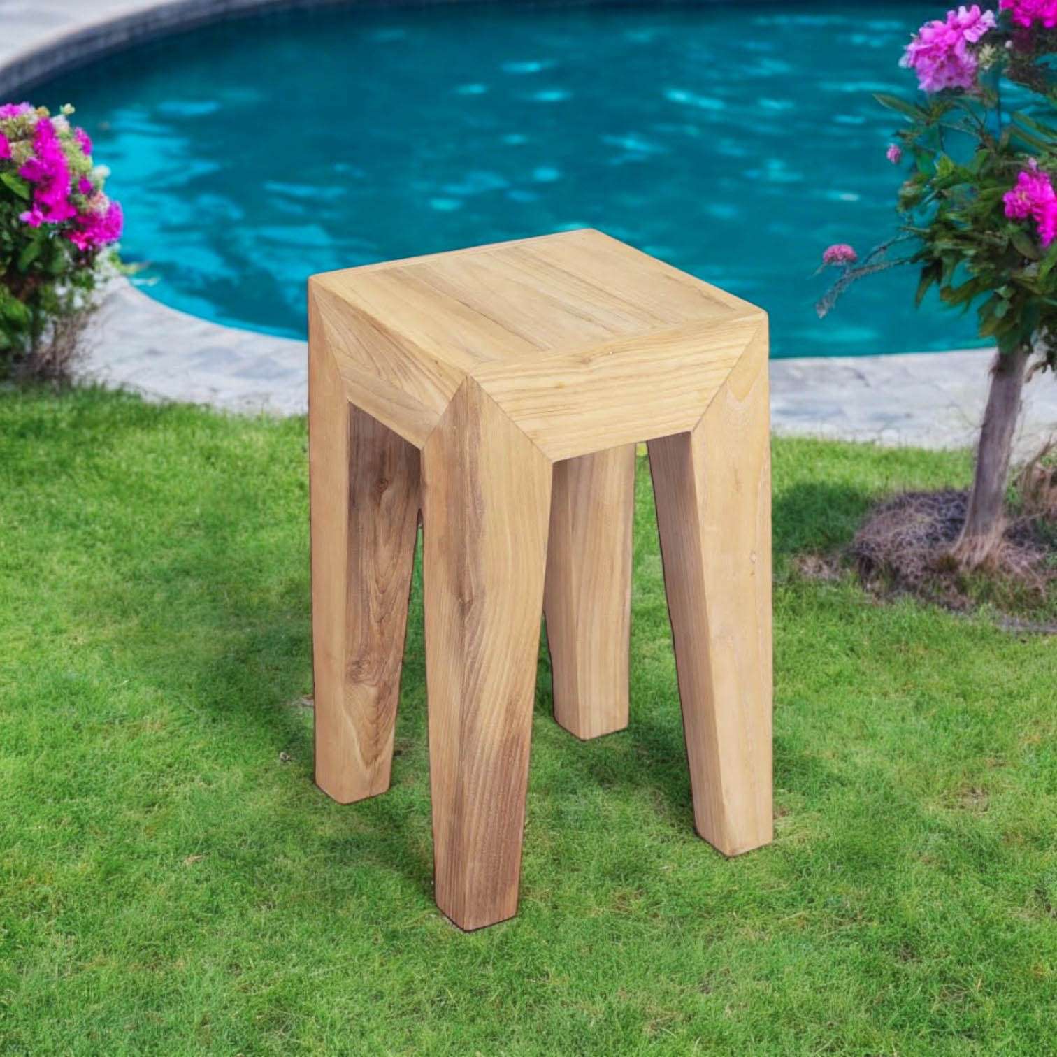 Stool / Side Table Flat In Sungkai Wood - Tarita Furniture