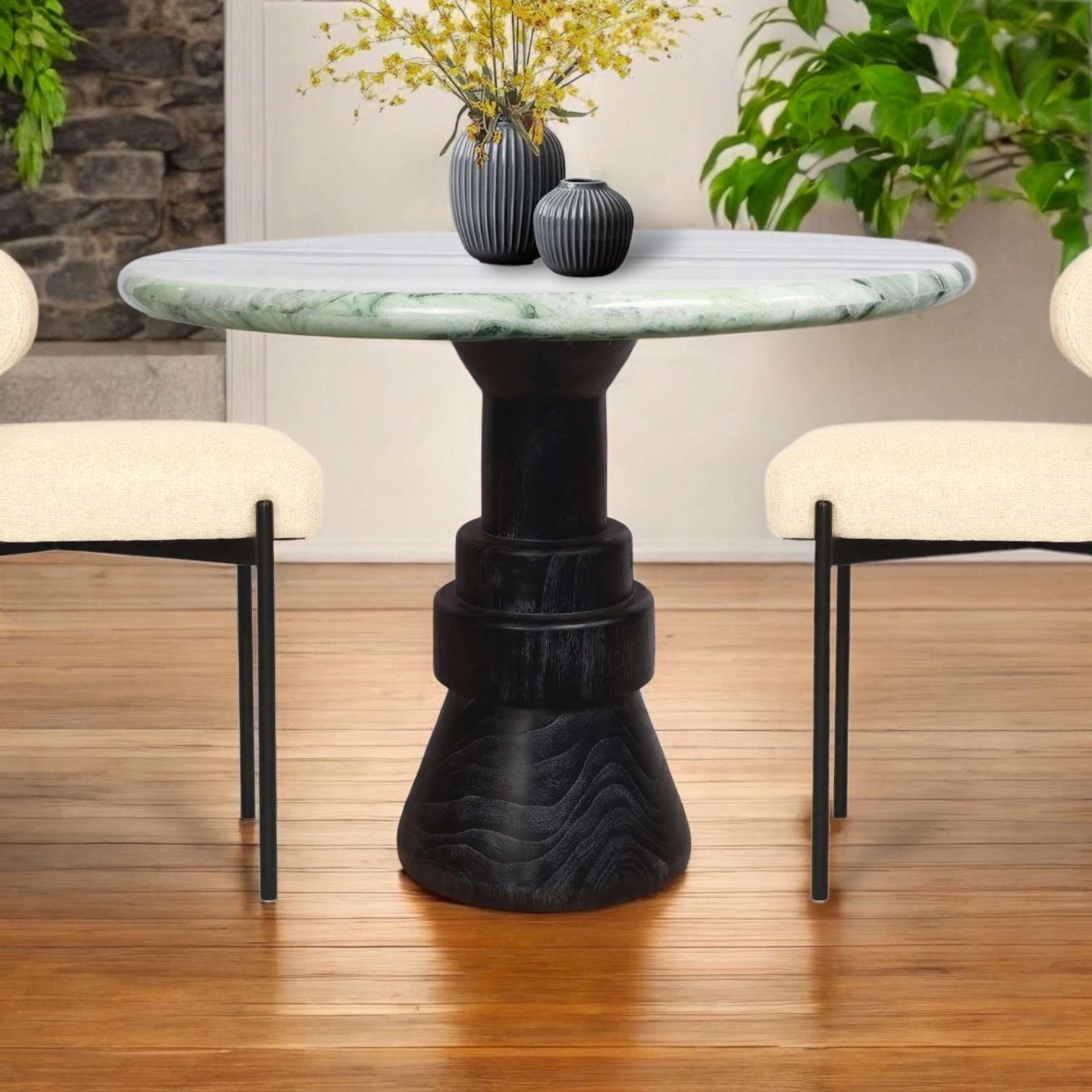 Round Coffee Table / Dining Table With Marble On Top Plantation Teak ...